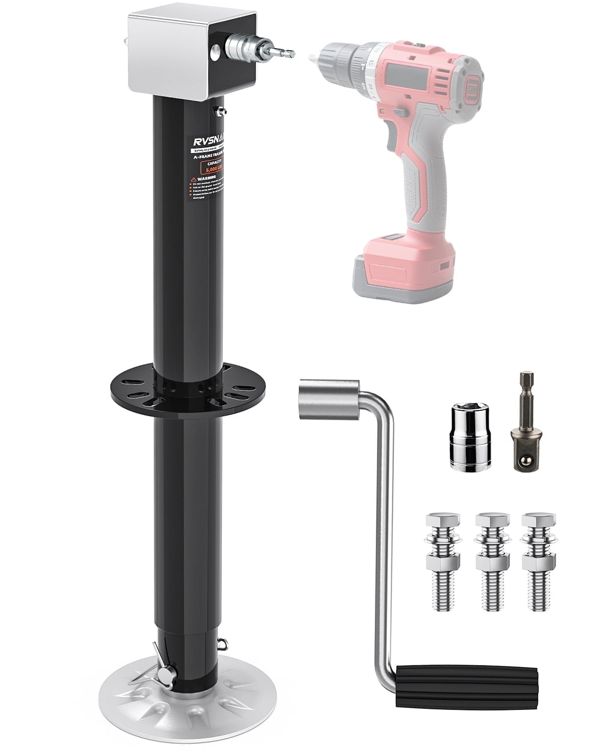 5000 lbs Heavy Duty Trailer Jack, 23" Lift, 20-24V Cordless Drill ...