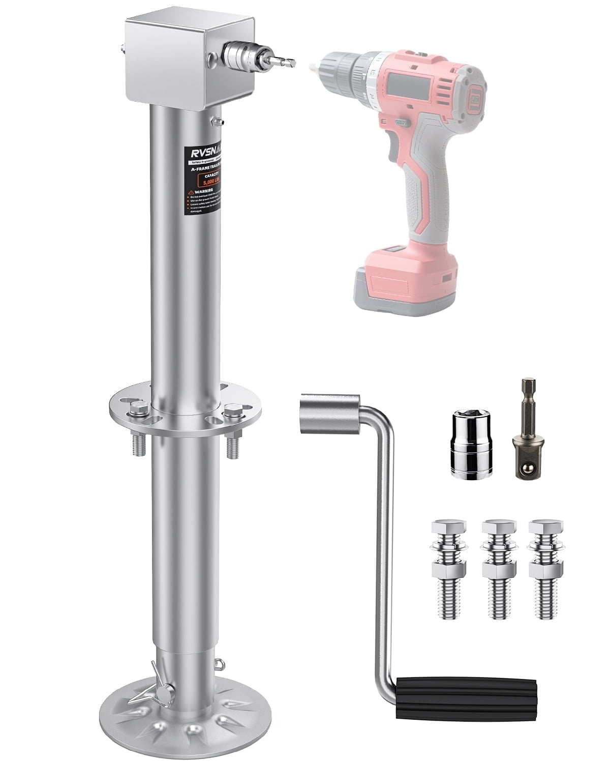 5000 lbs Heavy Duty Trailer Jack, 23" Lift, 20-24V Cordless Drill ...