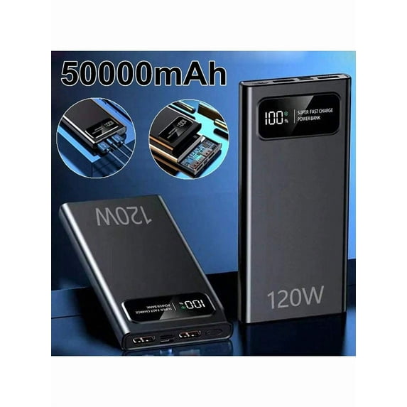 50000mAh 120W Slim Super Fast External Portable Power Bank Backup ...