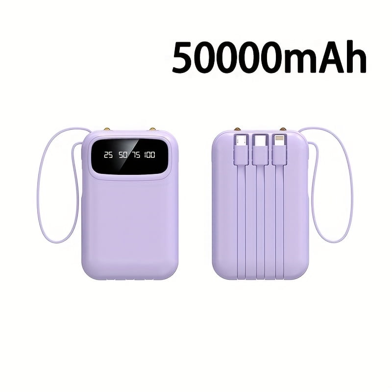 50000mAh Portable Power Bank with 4 Data Cables Lanyard & LED Display ...