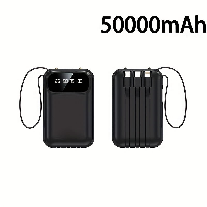 50000mAh Portable Power Bank - 4 Data Cables/Lanyard/LED Display, Fast ...