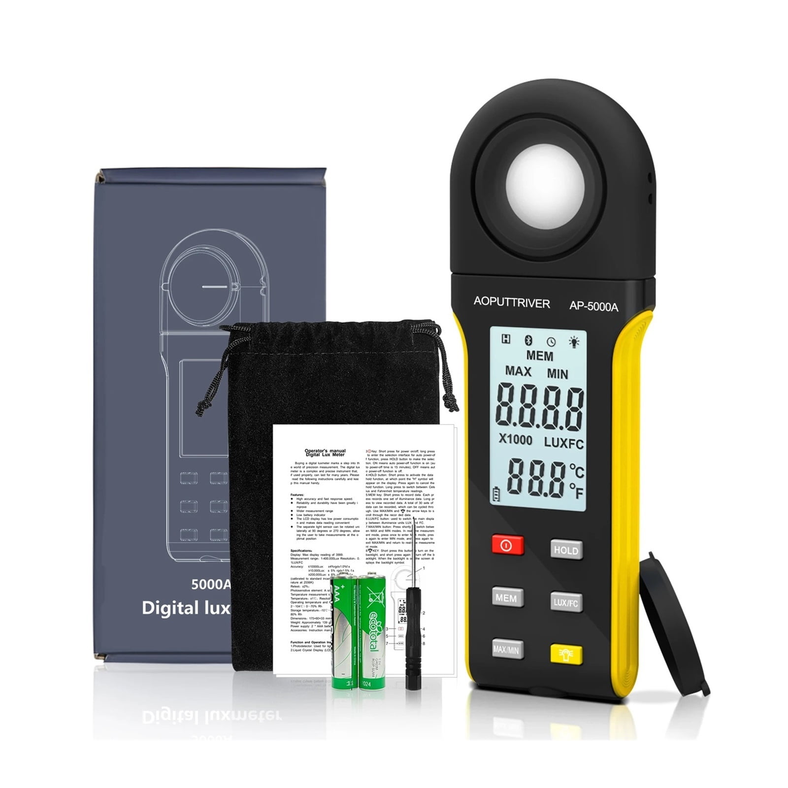 -5000A High-Precision Digital Lux Meter, 1 To 400,000 Lux Wide Ran, Lux ...