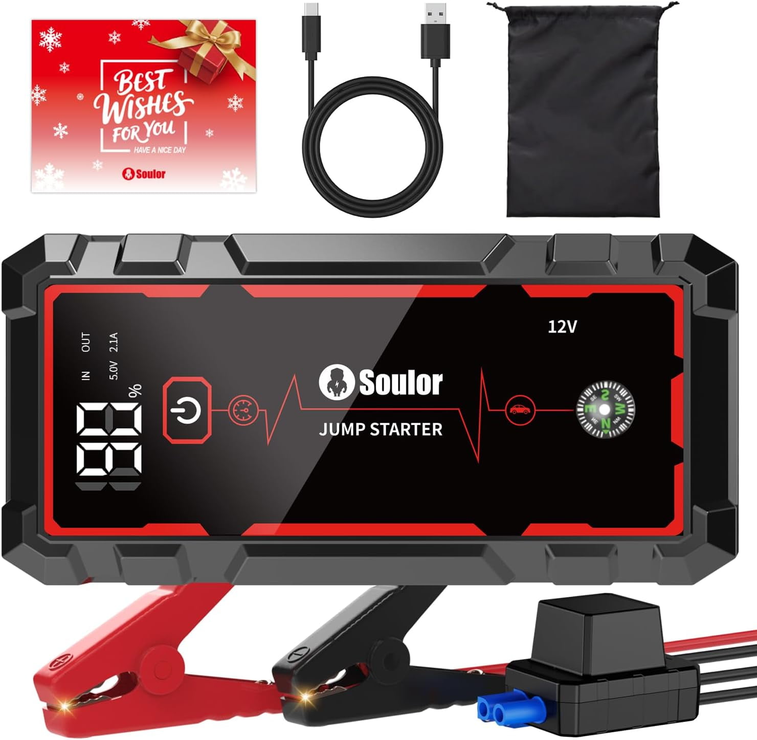 5000A Jump Starter Car Battery Jumper Starter Portable with Jumper ...