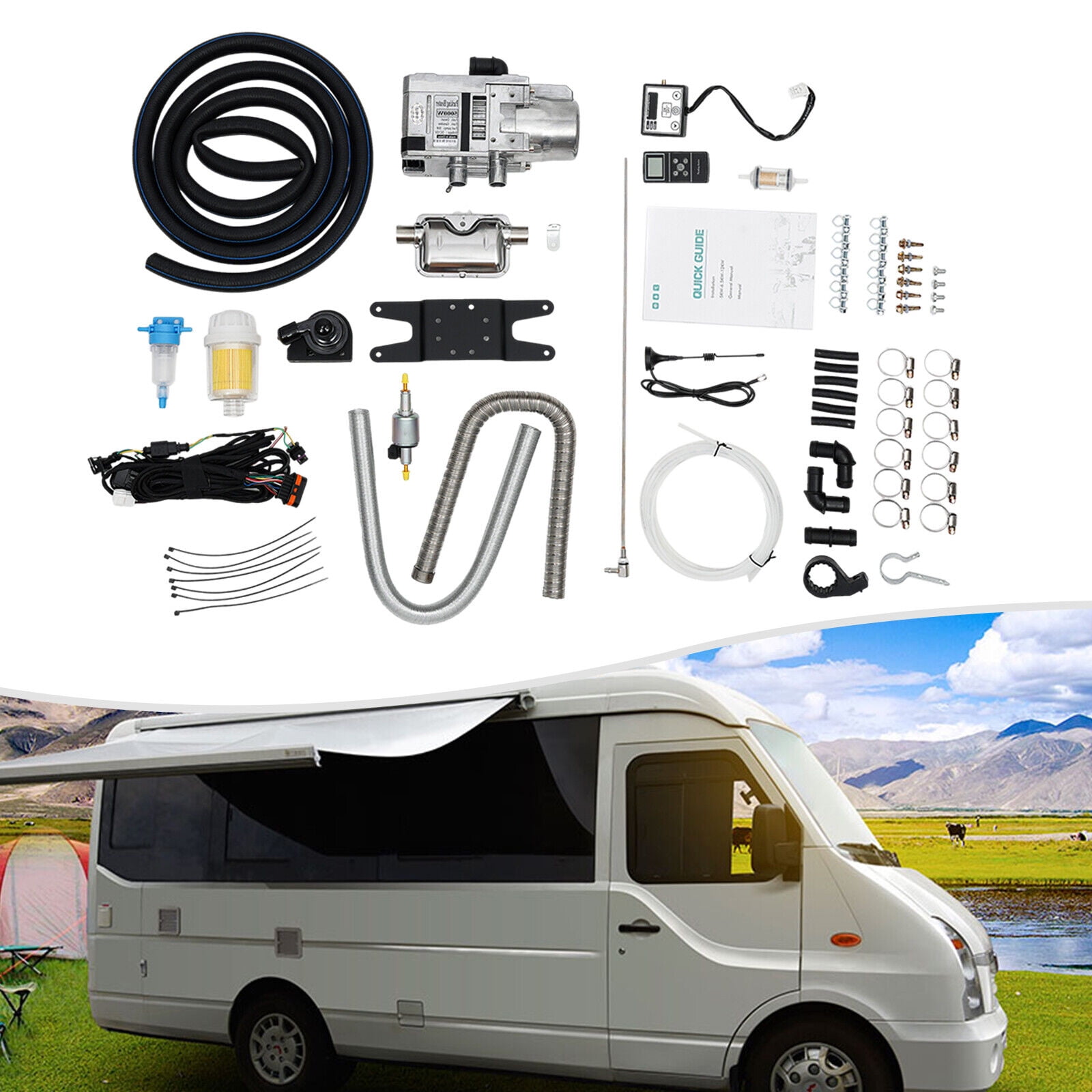 5000W 12V Remote Control Diesel Water Heater Kit For RV Cars Heat ...