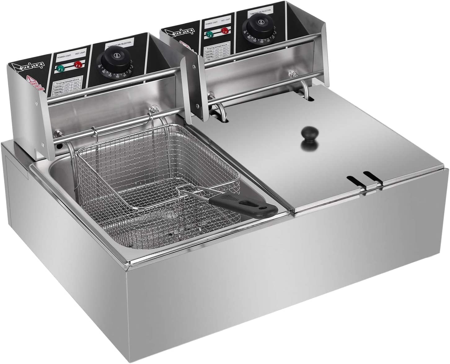 5000W Electric Deep Fryer 20QT Dual Tank Stainless Steel Countertop ...