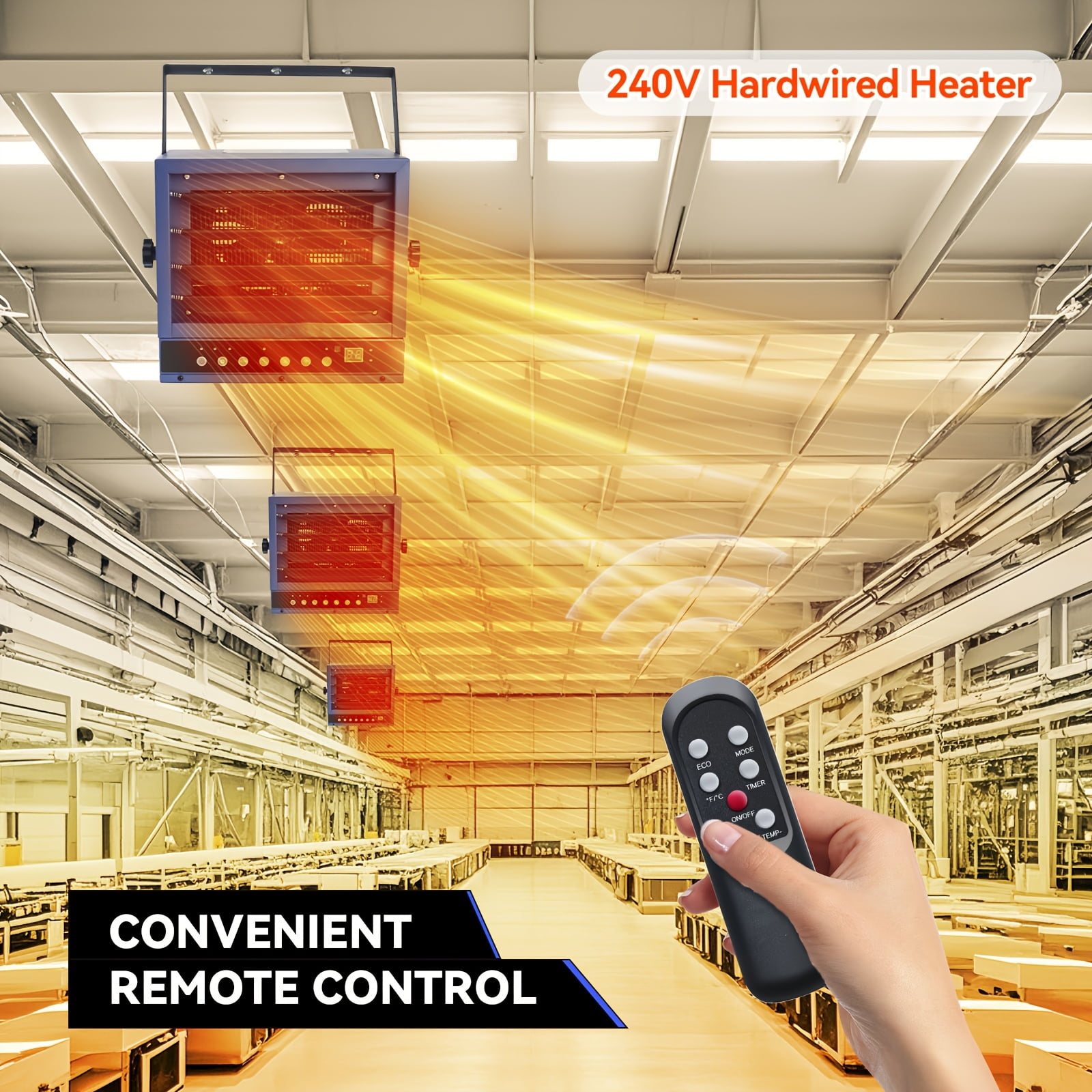 5000W Heavy-Duty Electric Ceiling Heater - 110V-240V Hardwired Remote ...