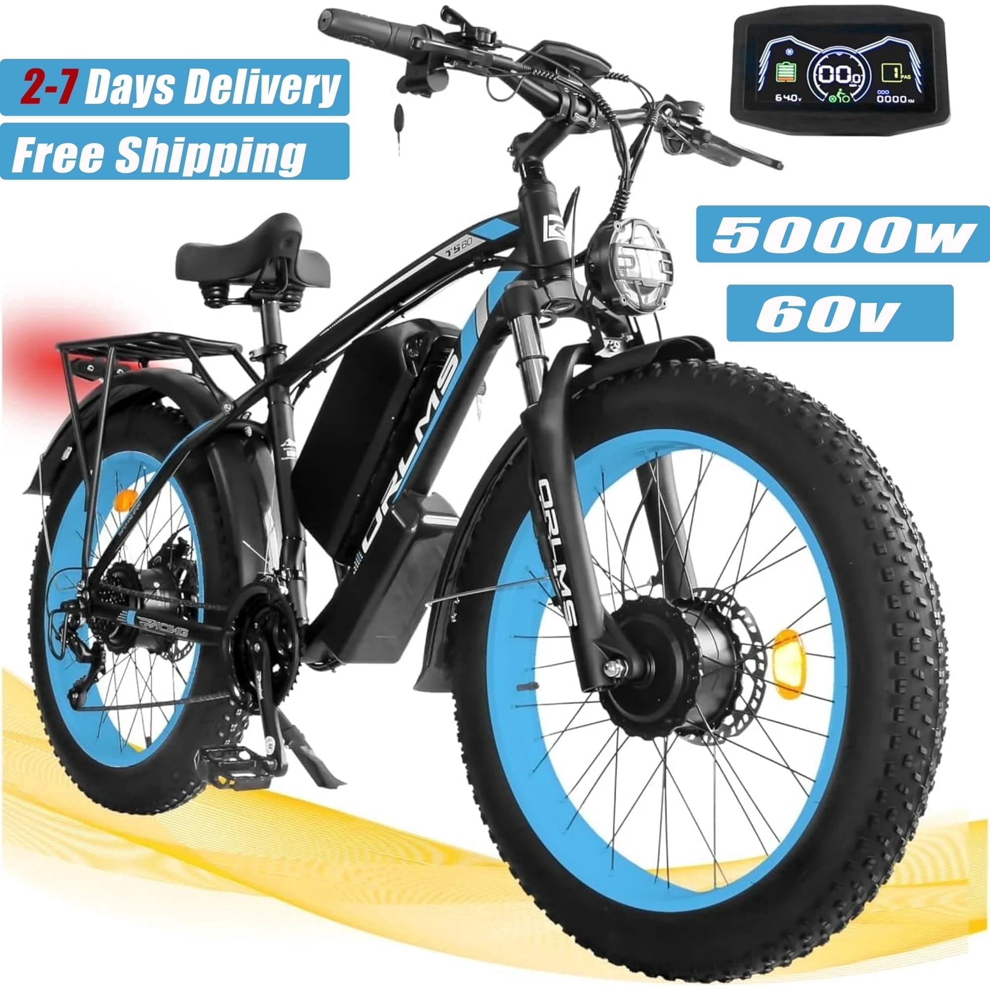 5000w Peak Dual Motor Electric Bike, 26" Fat Tire All Terrain Electric ...