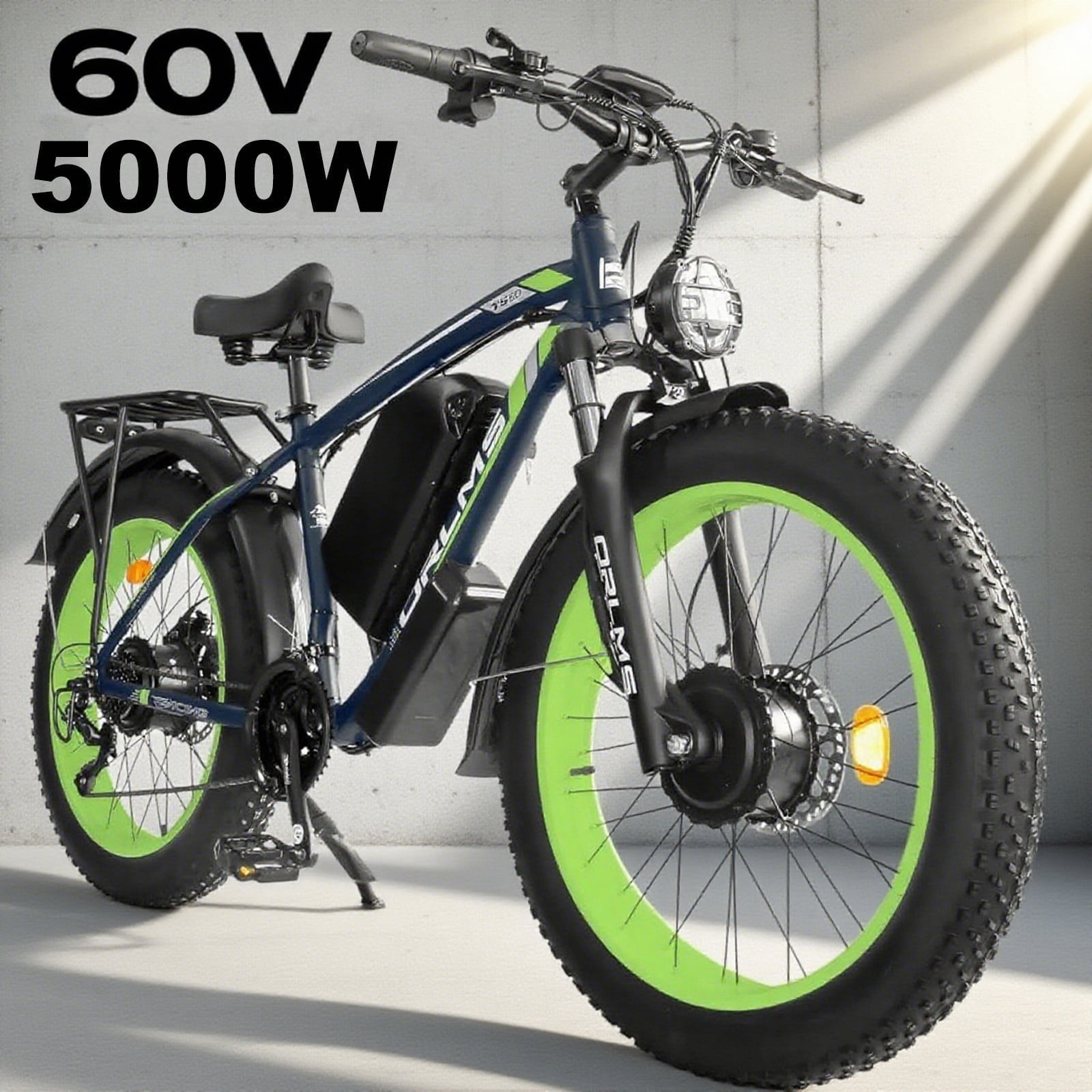5000W Peak Dual Motor AWD Electric Bike, 60V 25AH 21-Speeds 45MPH 26 ...