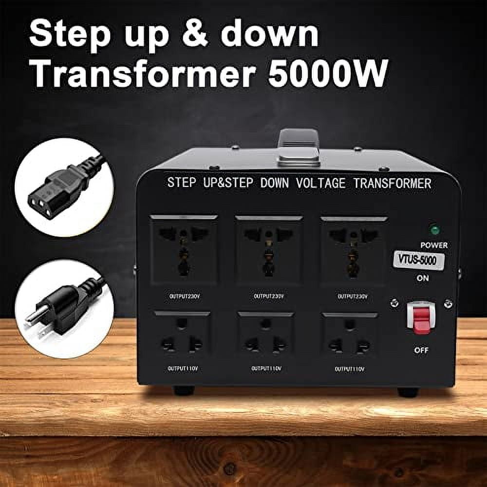 5000W Voltage Converter Transformer Heavy Duty Step Up/Down Convert from 110-120 Volt to 220-240 ...