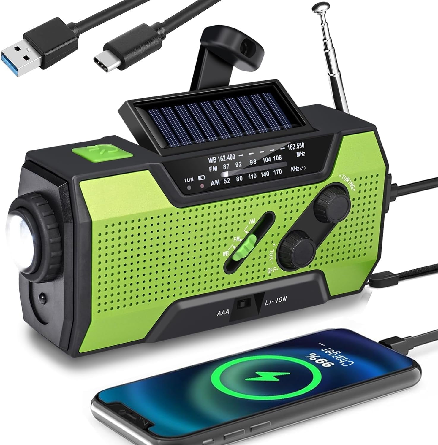 5000mAh Emergency Radio Solar Hand Crank AM/FM/NOAA Portable Weather ...