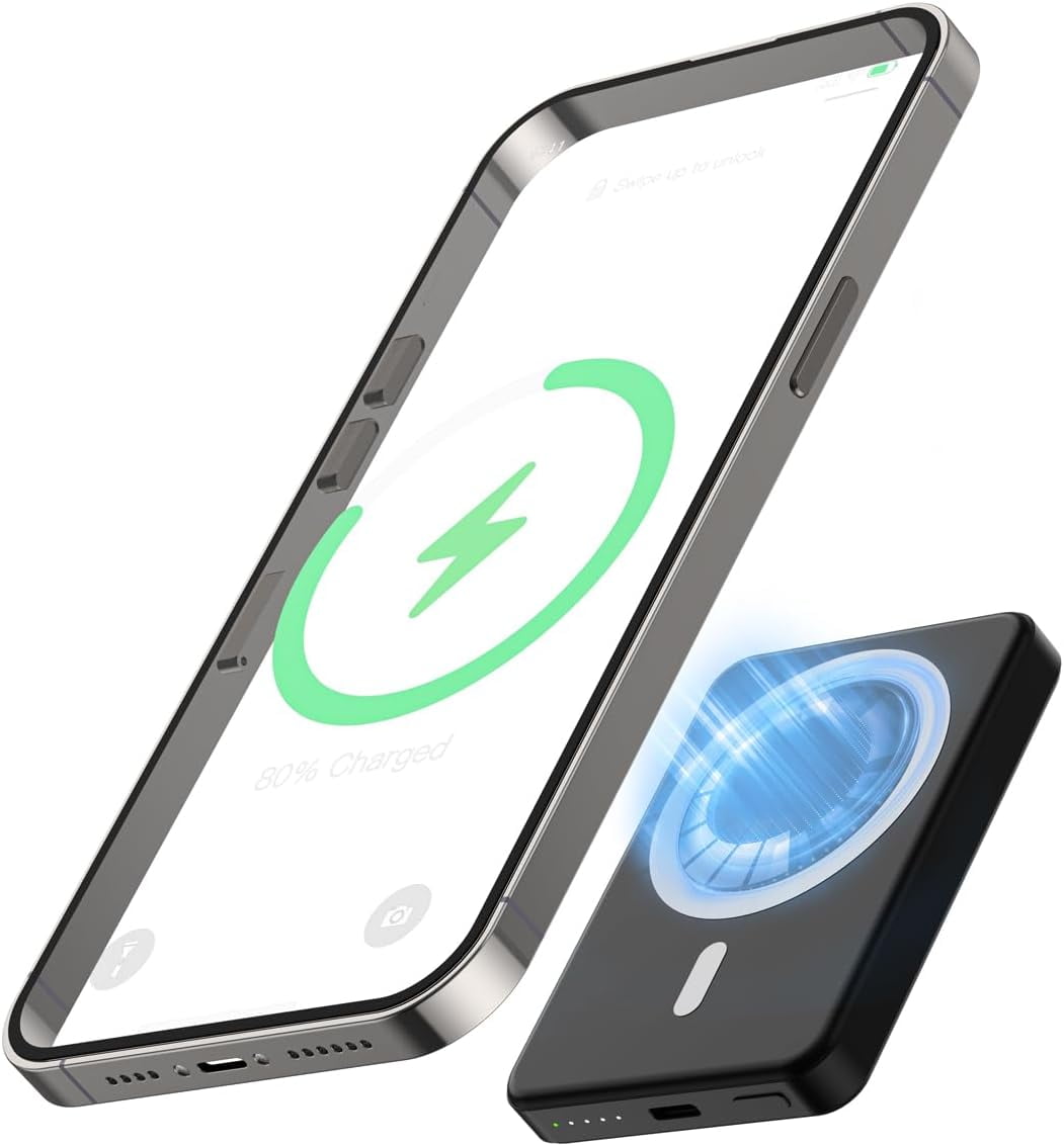5000mAh Magnetic Portable Charger, Ultra Slim Magnetic Power Bank with ...