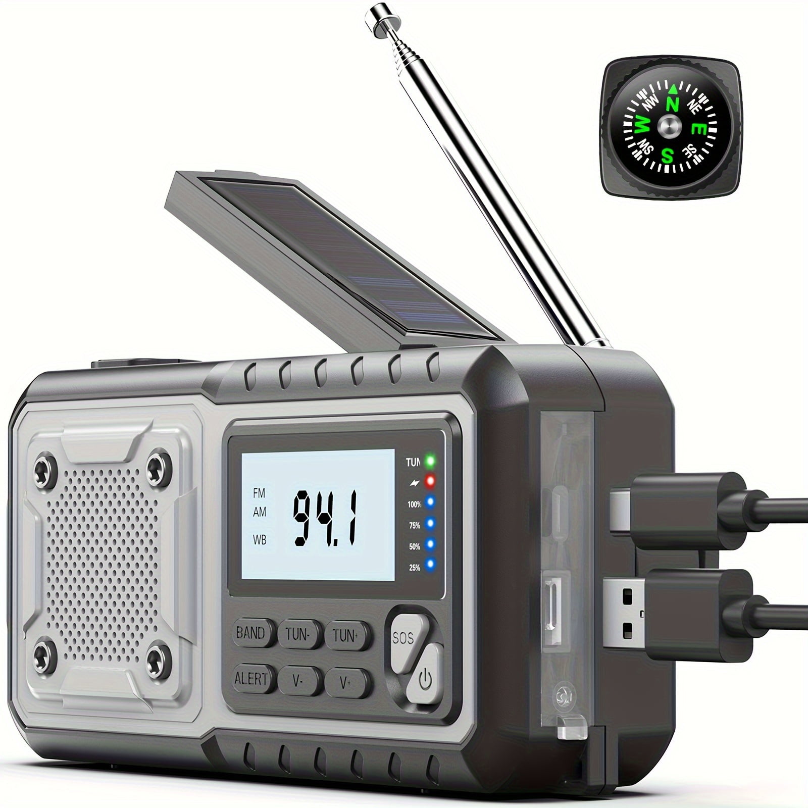 5000mAh Solar Hand Crank Emergency Weather Radio, NOAA/AM/FM ...