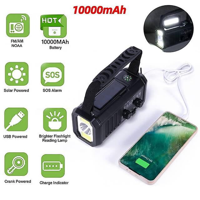 5000mah Multifunctional Radio Hand Crank Solar Usb Charging Fm Am Wb Noaa Weather Radio ...