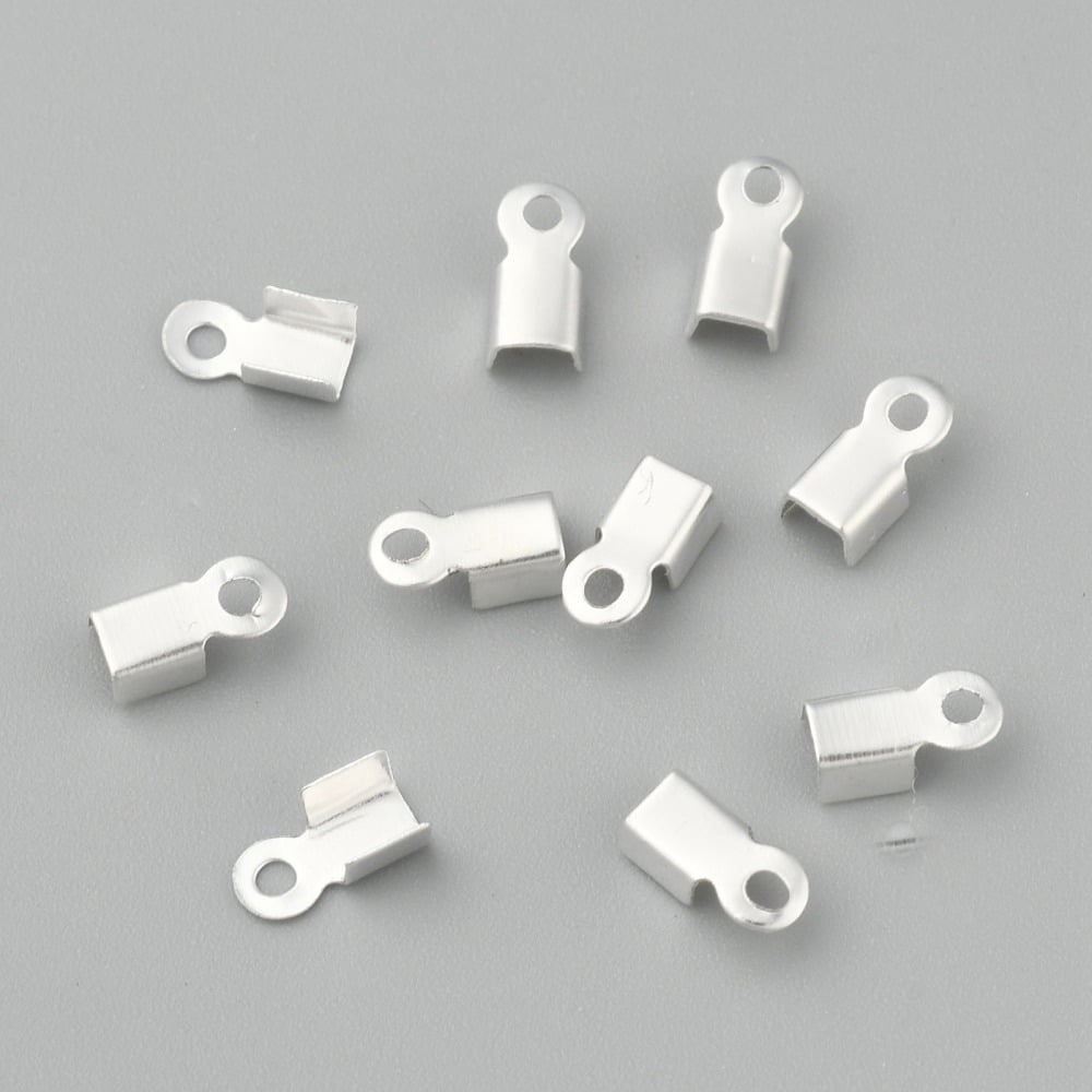 5000pcs Iron Folding Crimp Ends Fold Over Crimp Cord Ends Silver 6x3x2 ...