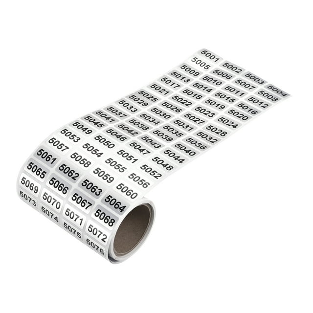 5001 to 6000 Consecutive Number Stickers Inventory Label Black Numbers ...