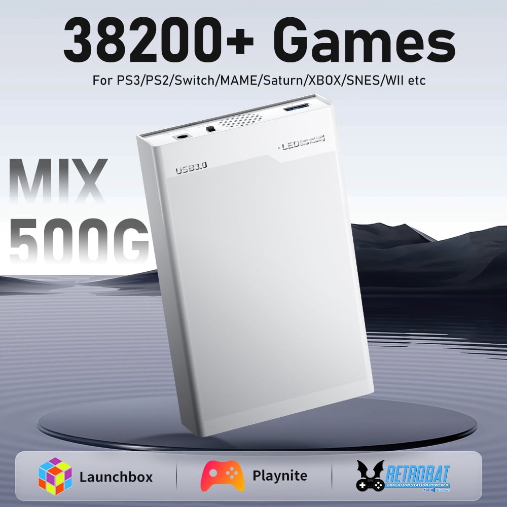 500G Game HDD Launchbox&Retrobat&Playnite System Game Console with 38200+Retro/PC Games for PS3 ...
