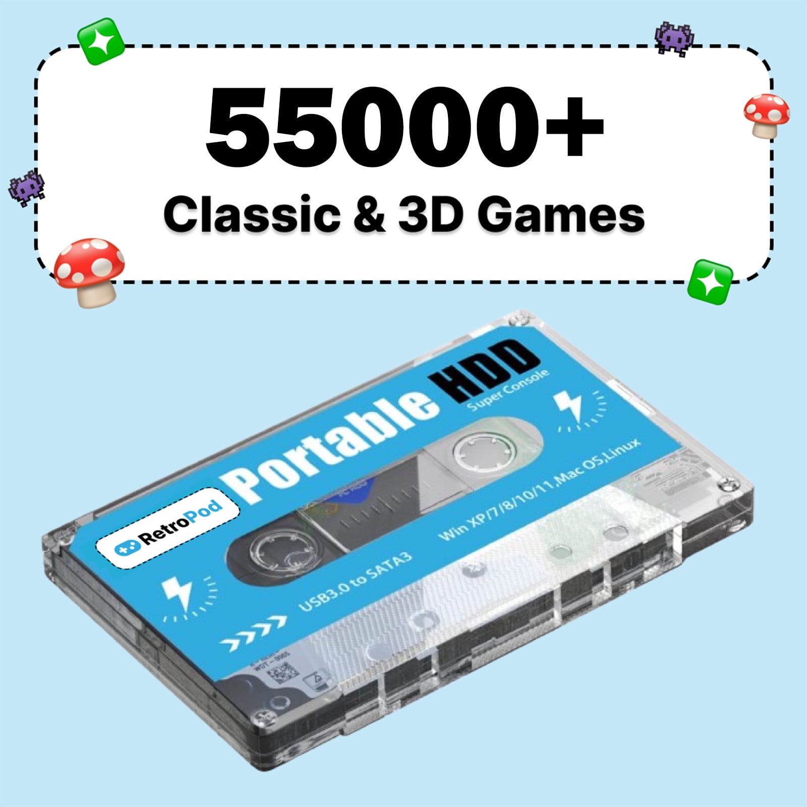 500G HDD Portable Game Hard Drive Internal 55,000+ Games, Compatible ...