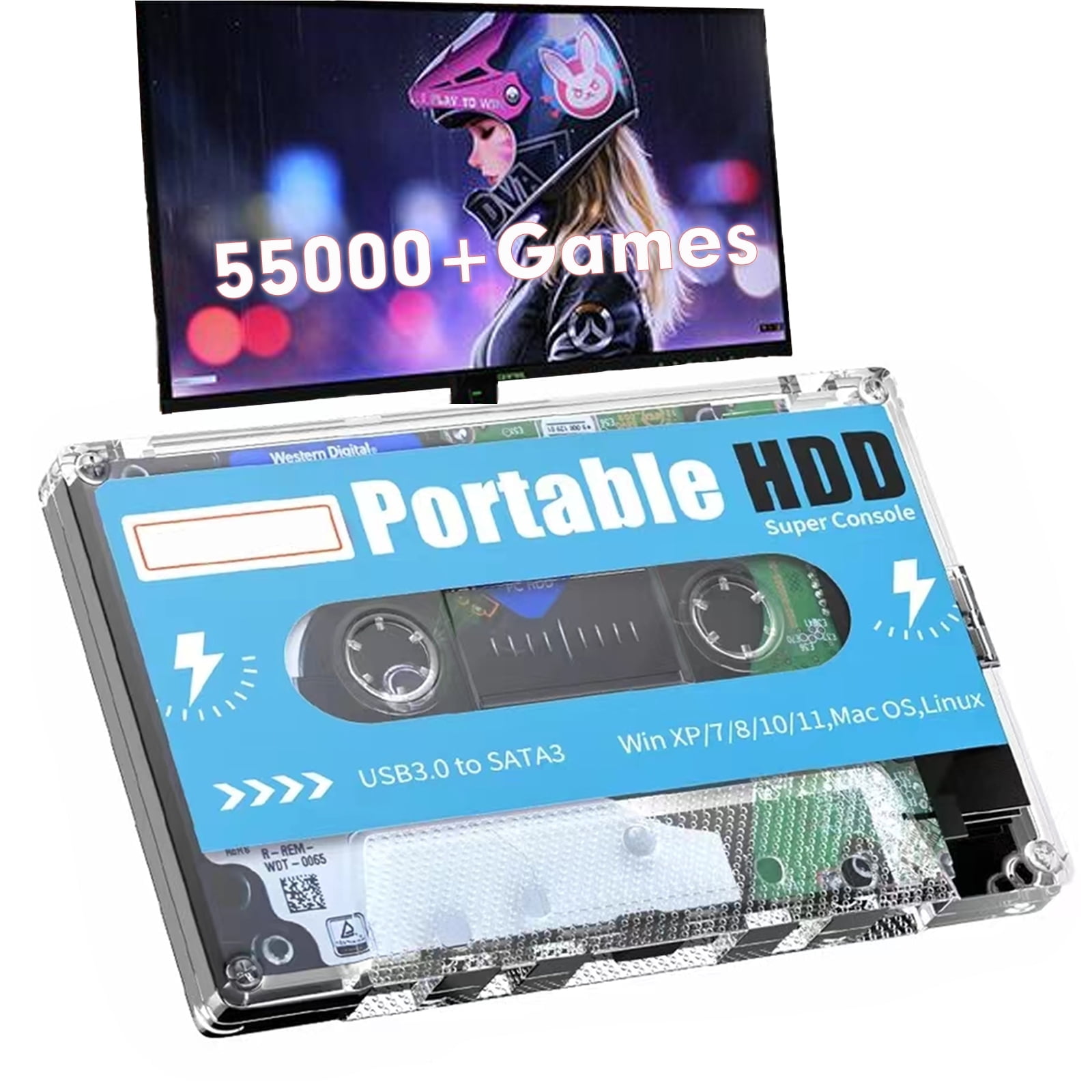 500GB Portable Retro Game Hard Drive, 55,000+ Games, Batocera 33 System, Compatible with 90 ...