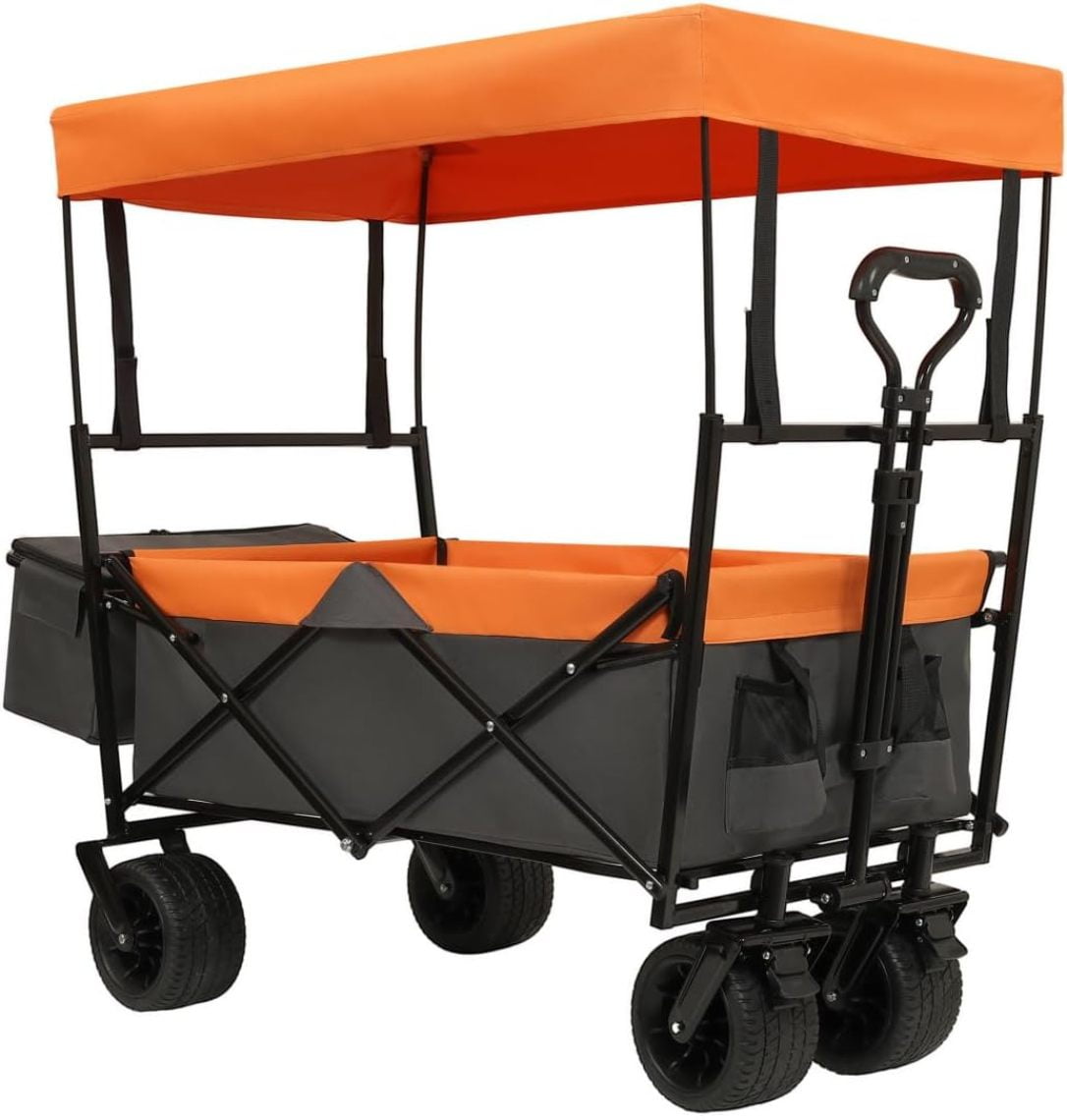 500Lbs Collapsible Wagon with Canopy, Lightweight Foldable Wagon Heavy ...
