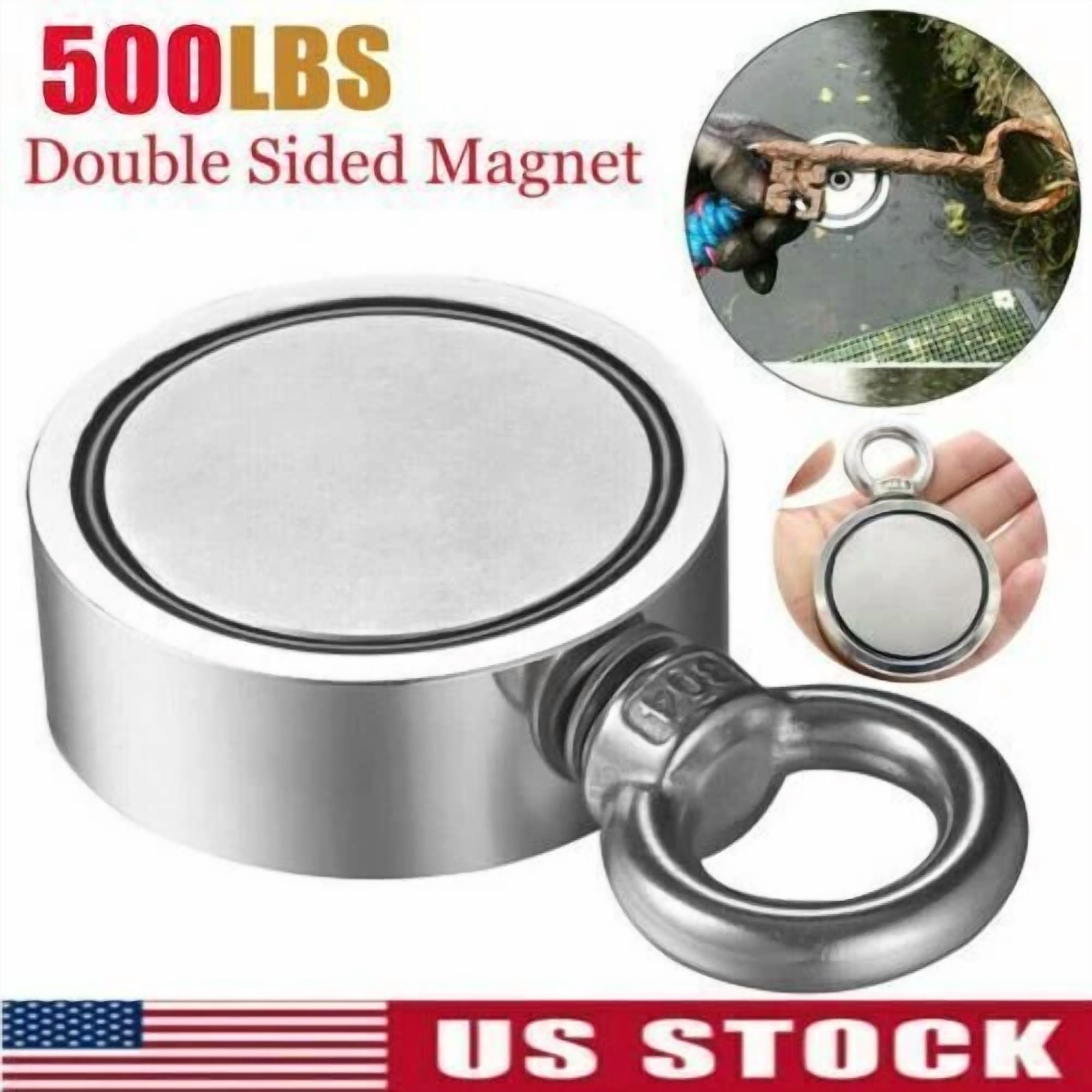500Lbs Round Double Sided Super Strong Neodymium Fishing Magnet Pulling ...