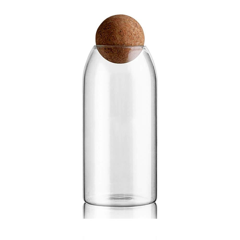 500ML/16Oz Clear Glass Storage Cute Canister Holder Ball Wood Cork Top ...