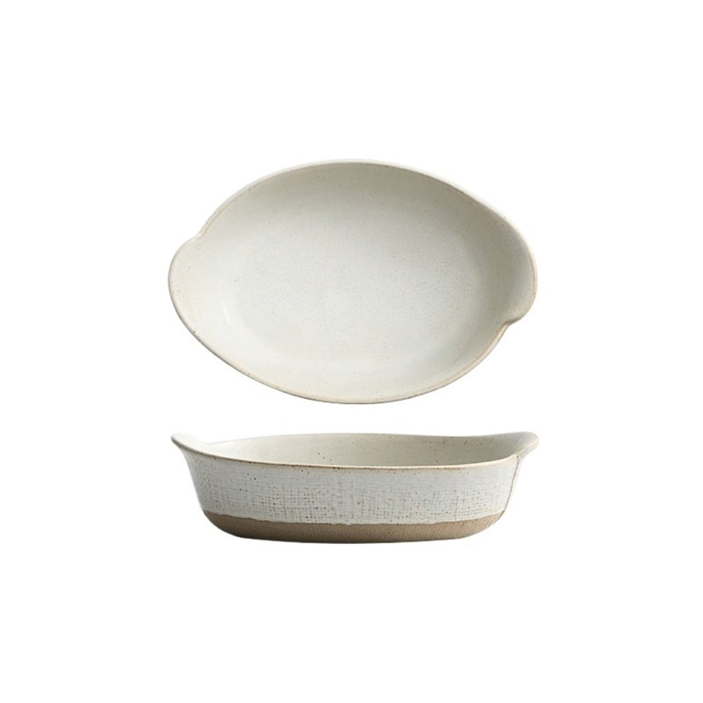 500ML Ceramic Double Ear Japanese Retro Cheese Baked Rice Plate ...