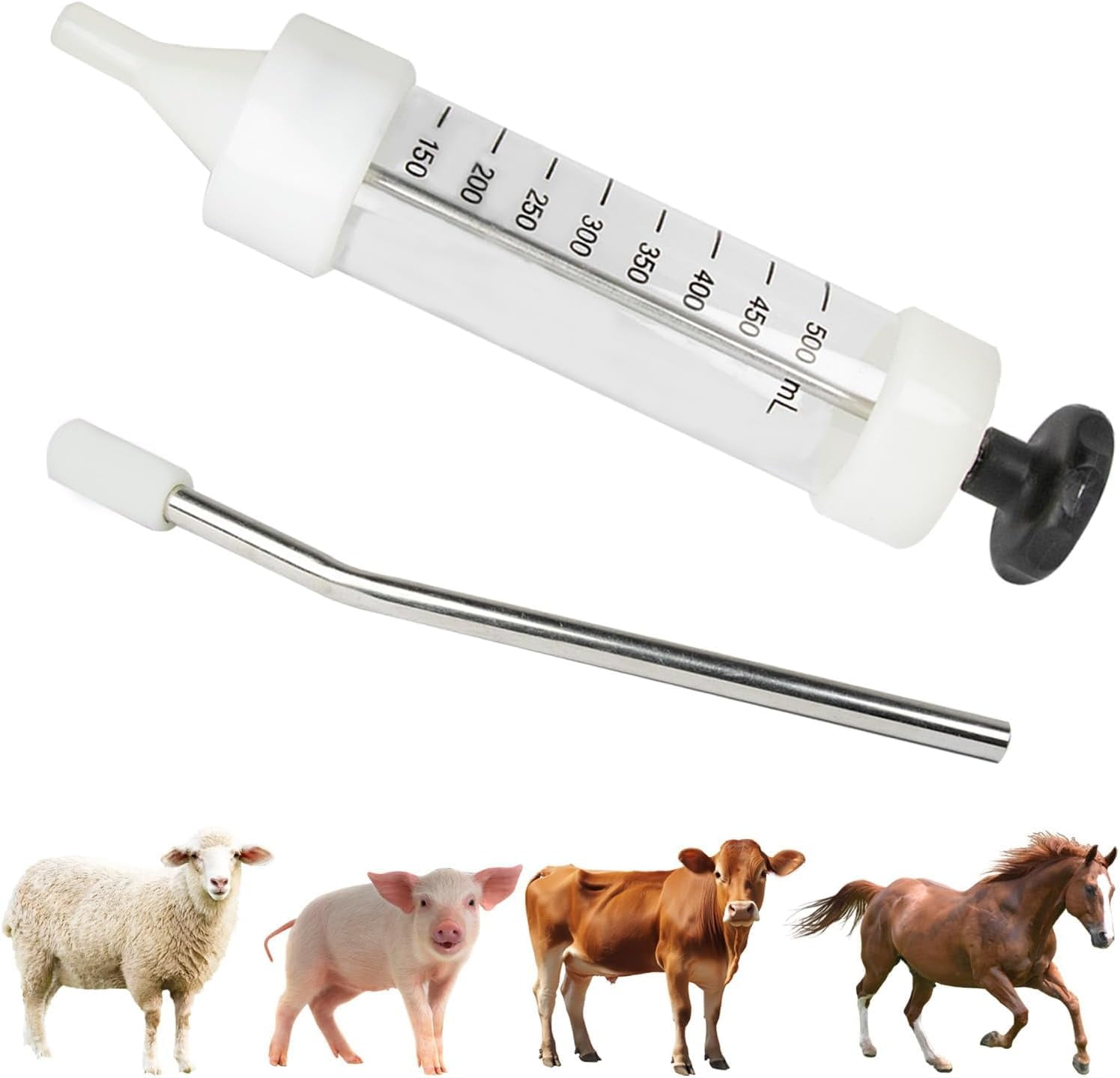 500ML Large Adjustable Veterinary Injector, Reusable Metal Feeding ...