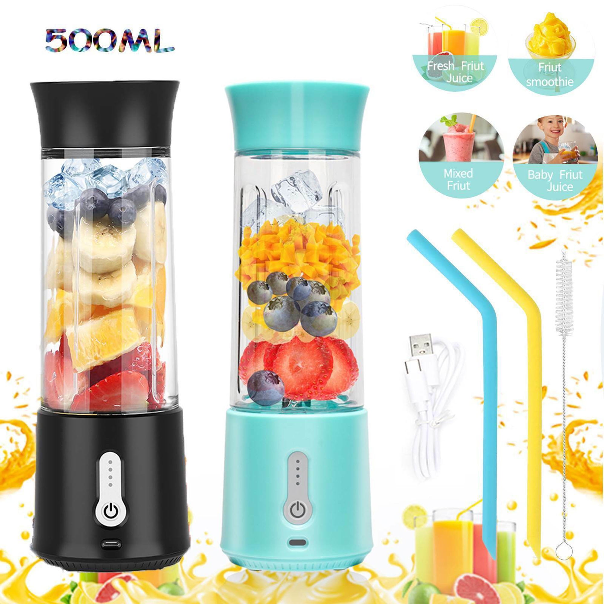 500ML Portable Blender USB Rechargeable Fruit Juicer Cup Mixer Jet ...