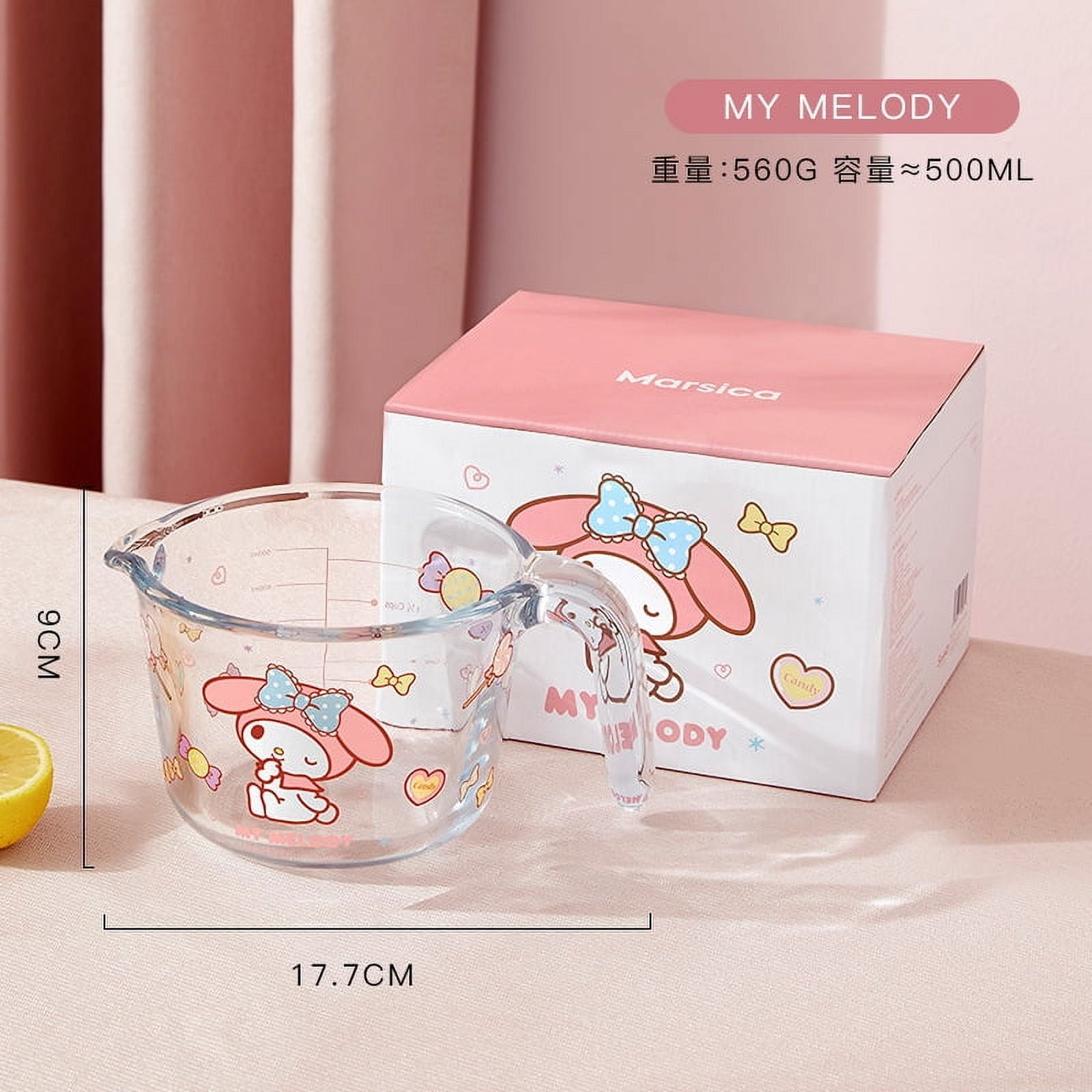 500Ml Kawaii Sanrio Hello Kitty My Melody Cartoon Glass Graduated Cup Cinnamoroll Kitchen Milk ...