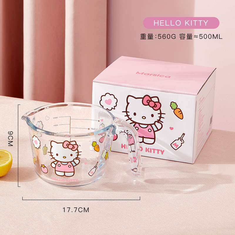500Ml Kawaii Sanrio Hello Kitty My Melody Cartoon Glass Graduated Cup ...