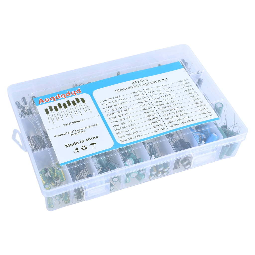 500PCS 24 Values Aluminum Electrolytic Capacitor Kit 0.1uF - 1000uF 50V ...