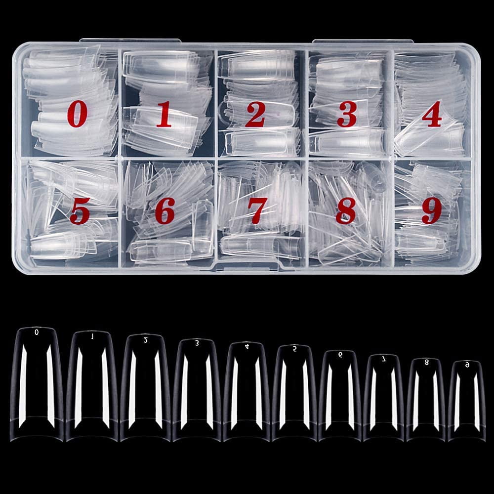 500PCS Clear Acrylic Coffin False Nail Art Tips, 10 Sizes Professional ...