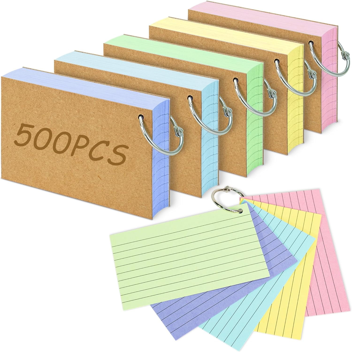 500PCS Colored Index Cards, 3x5 Inches Flash Cards with Ring, Lined on ... 500PCS Colored Index Cards, 3x5 Inches Flash Cards with Ring, Lined on ...