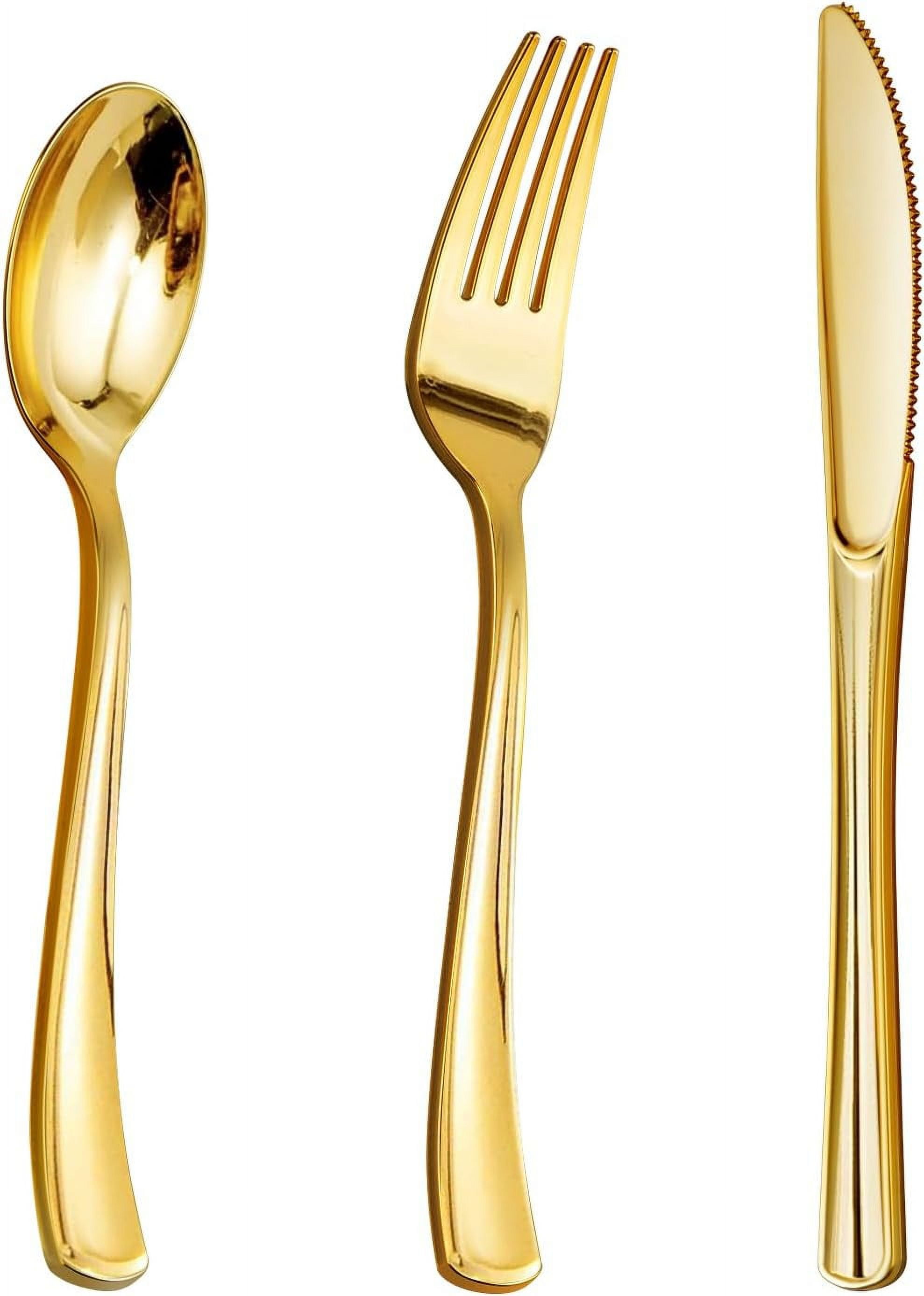 500PCS Gold Plastic Silverware, Gold Utensils Disposable, Plastic ...