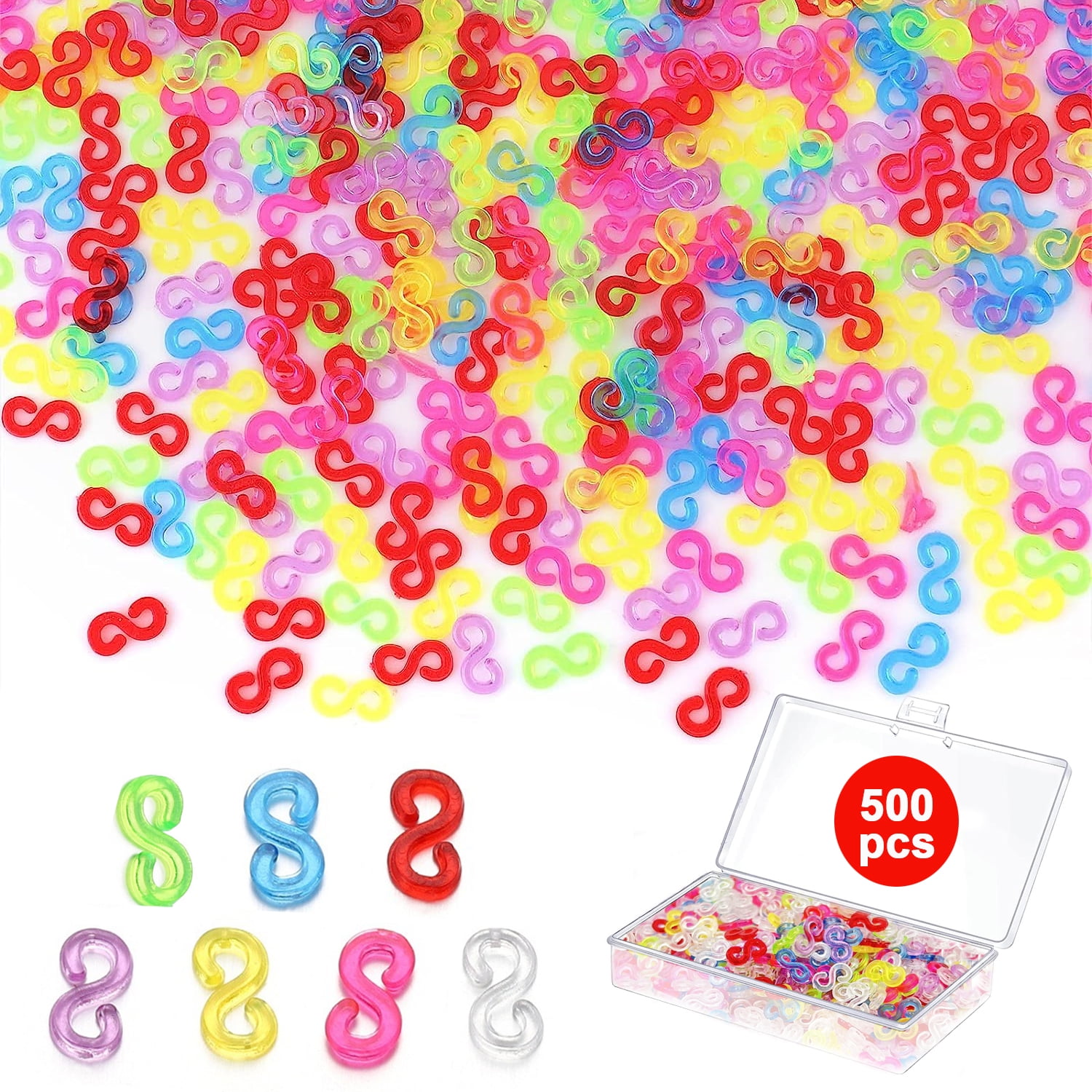 500PCS Loom Bands S Clips, Colorful S Clip Rubber Band, Plastic ...