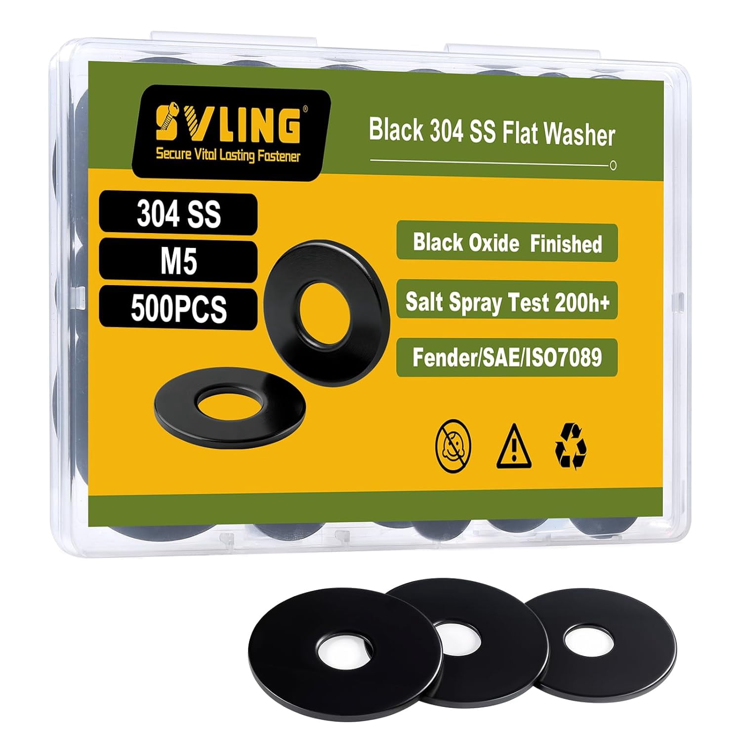 500PCS M5 Flat Washers, Black Oxide 304 Stainless Steel 18-8, 5.3mm ID ...