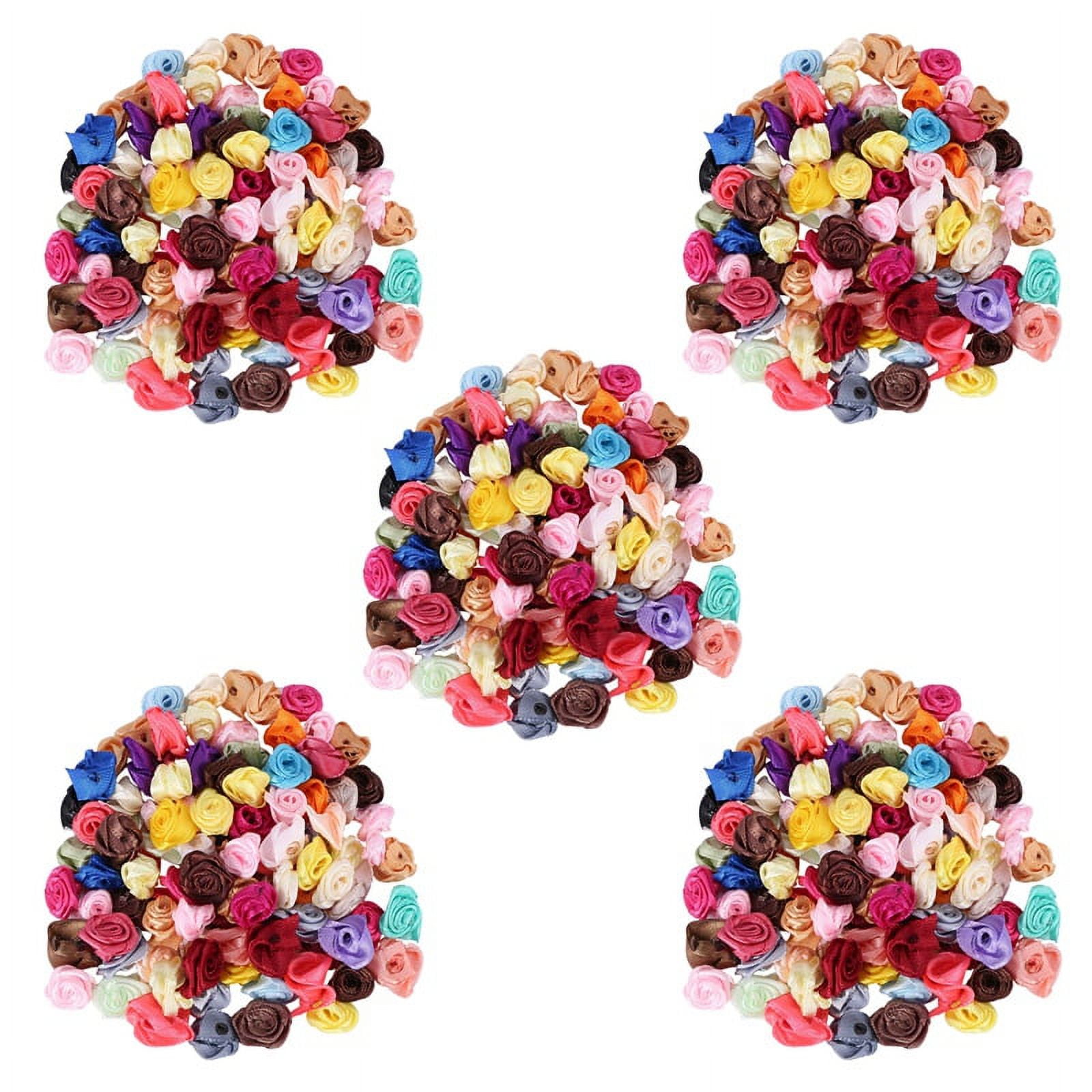 500PCS Mini Handmade Satin Rose Ribbon Rosettes Fabric Flower Appliques ...