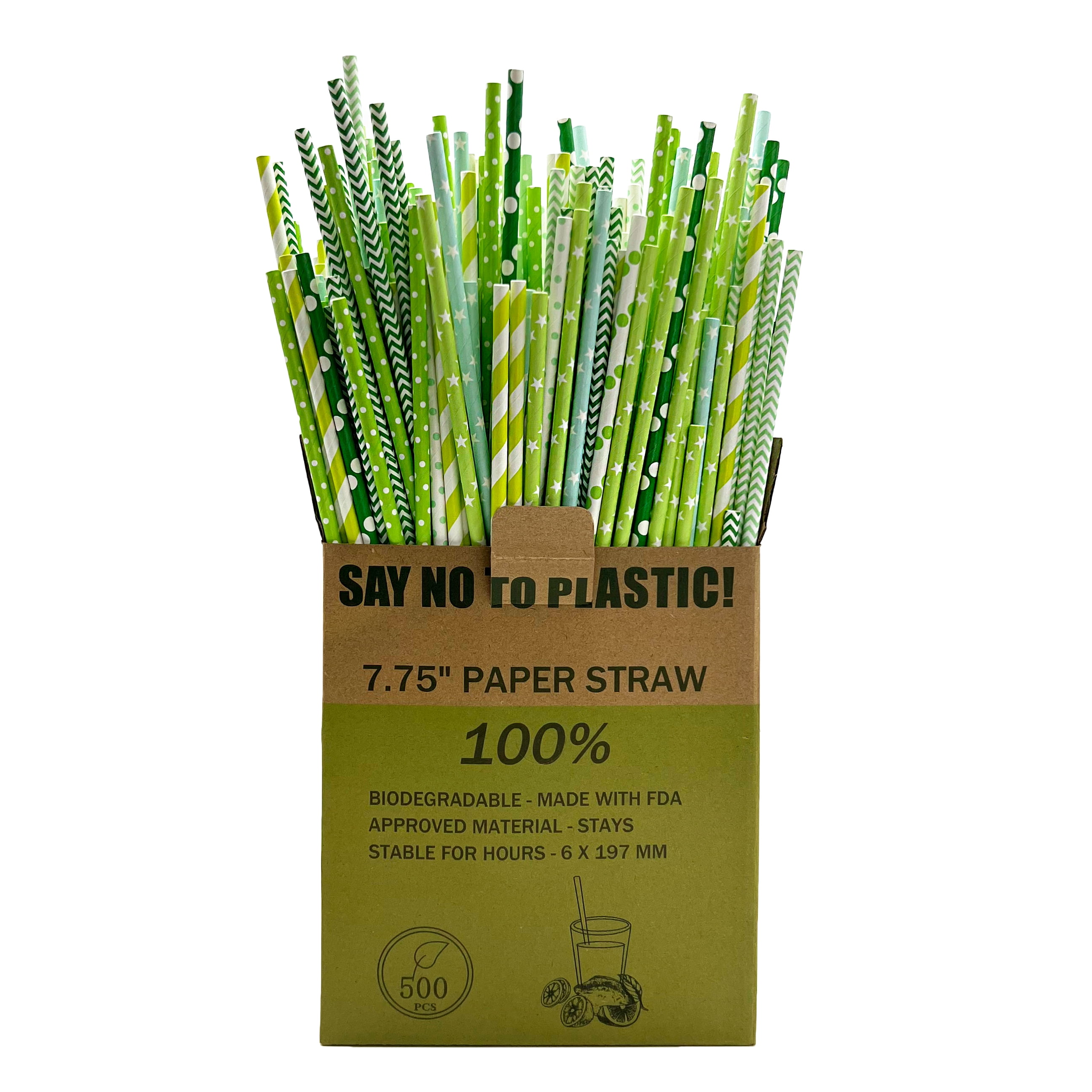 500pcs Multi Pattern Extra Durable Paper Straws Biodegradable 100