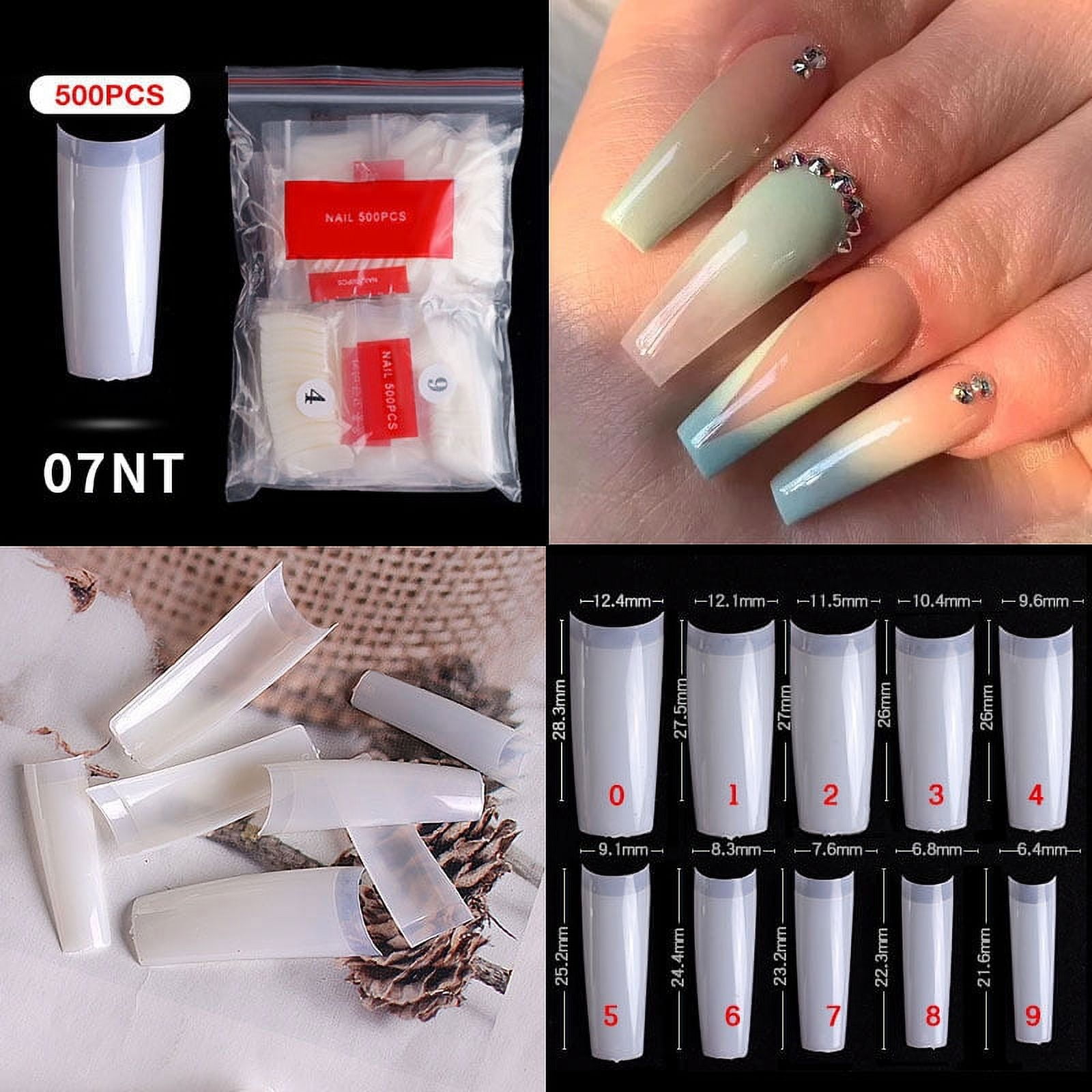500PCS Pre Shaped False Nails Tips, 10 Sizes Lady French Style Acrylic ...