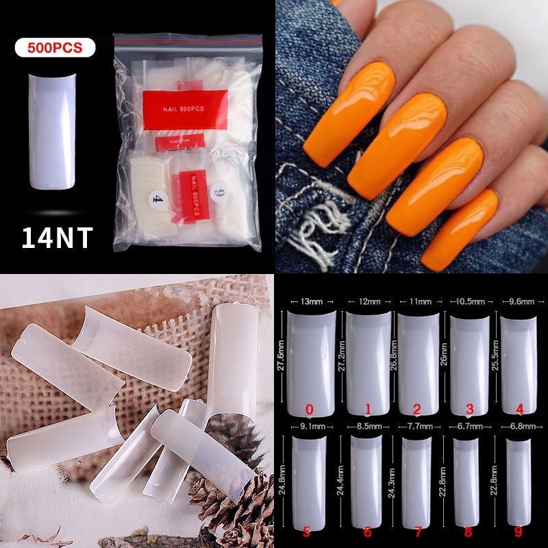 500PCS Pre Shaped False Nails Tips, 10 Sizes Lady French Style Acrylic ...