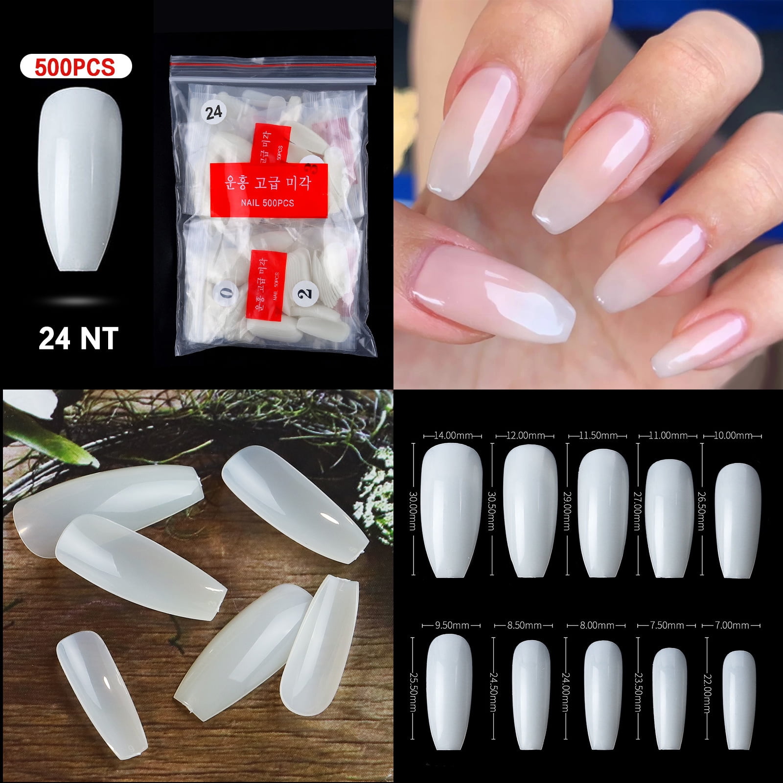 500PCS Pre Shaped False Nails Tips, 10 Sizes Lady French Style Acrylic ...