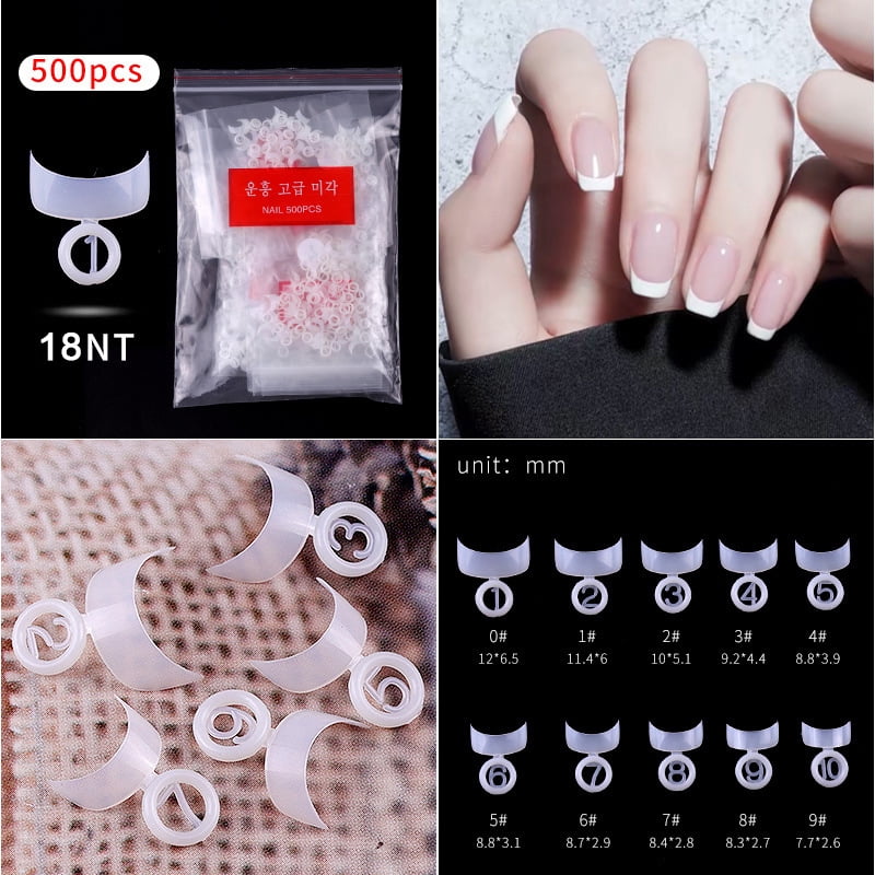500PCS Pre Shaped False Nails Tips, 10 Sizes Lady French Style Acrylic ...
