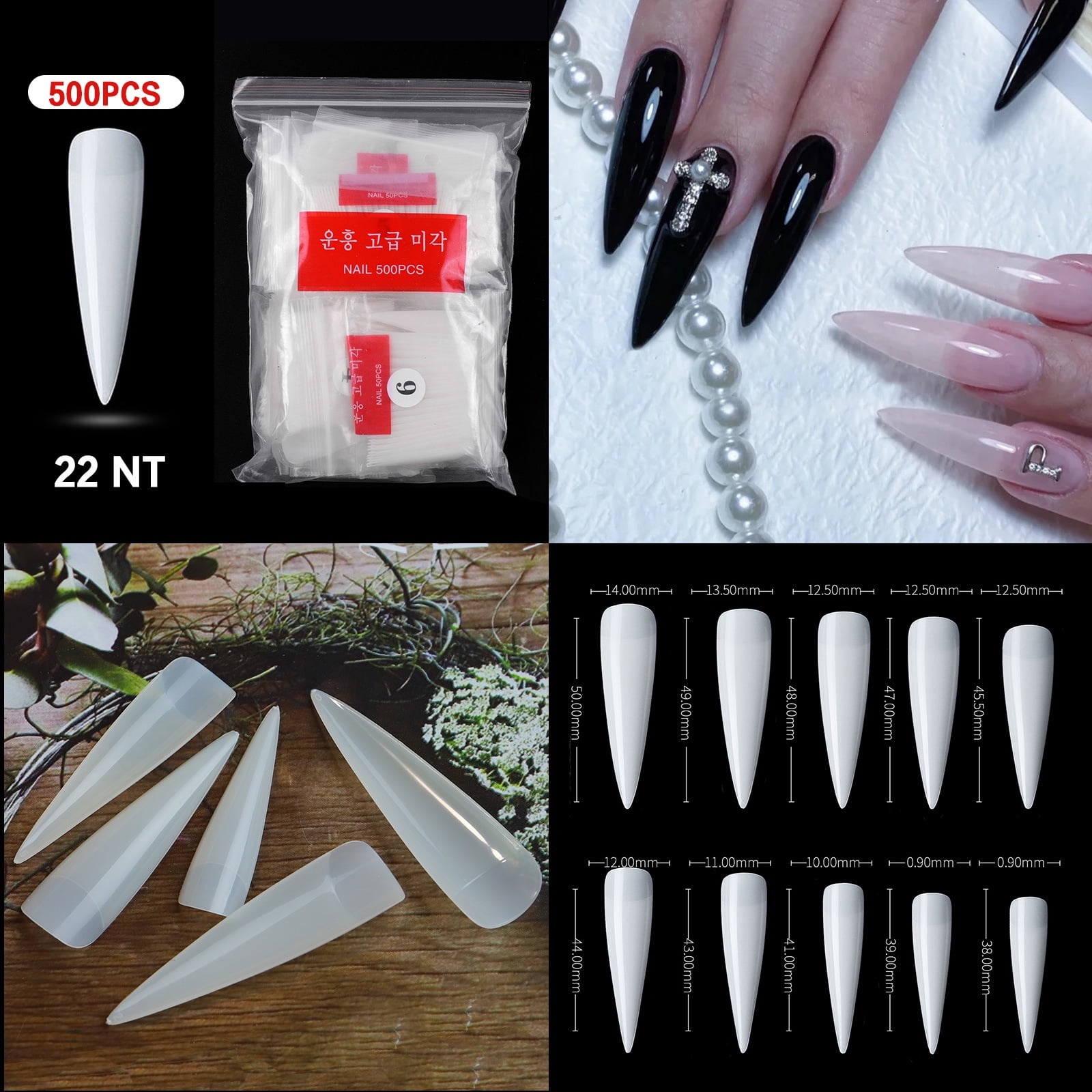 500PCS Pre Shaped False Nails Tips, 10 Sizes Lady French Style Acrylic Artificial Tip Manicure ...