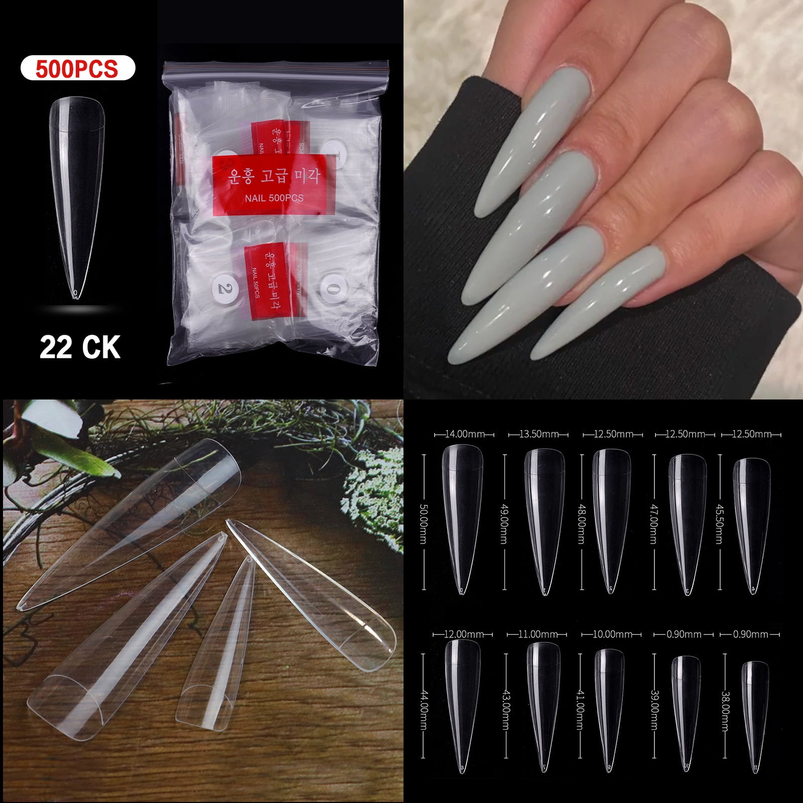 500PCS Pre Shaped False Nails Tips, 10 Sizes Lady French Style Acrylic ...