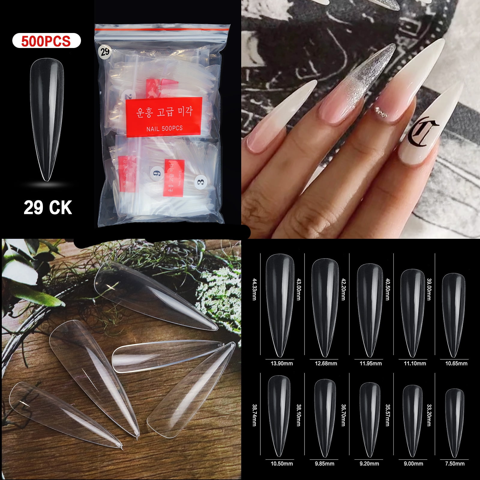 500PCS Pre Shaped False Nails Tips, 10 Sizes Lady French Style Acrylic ...