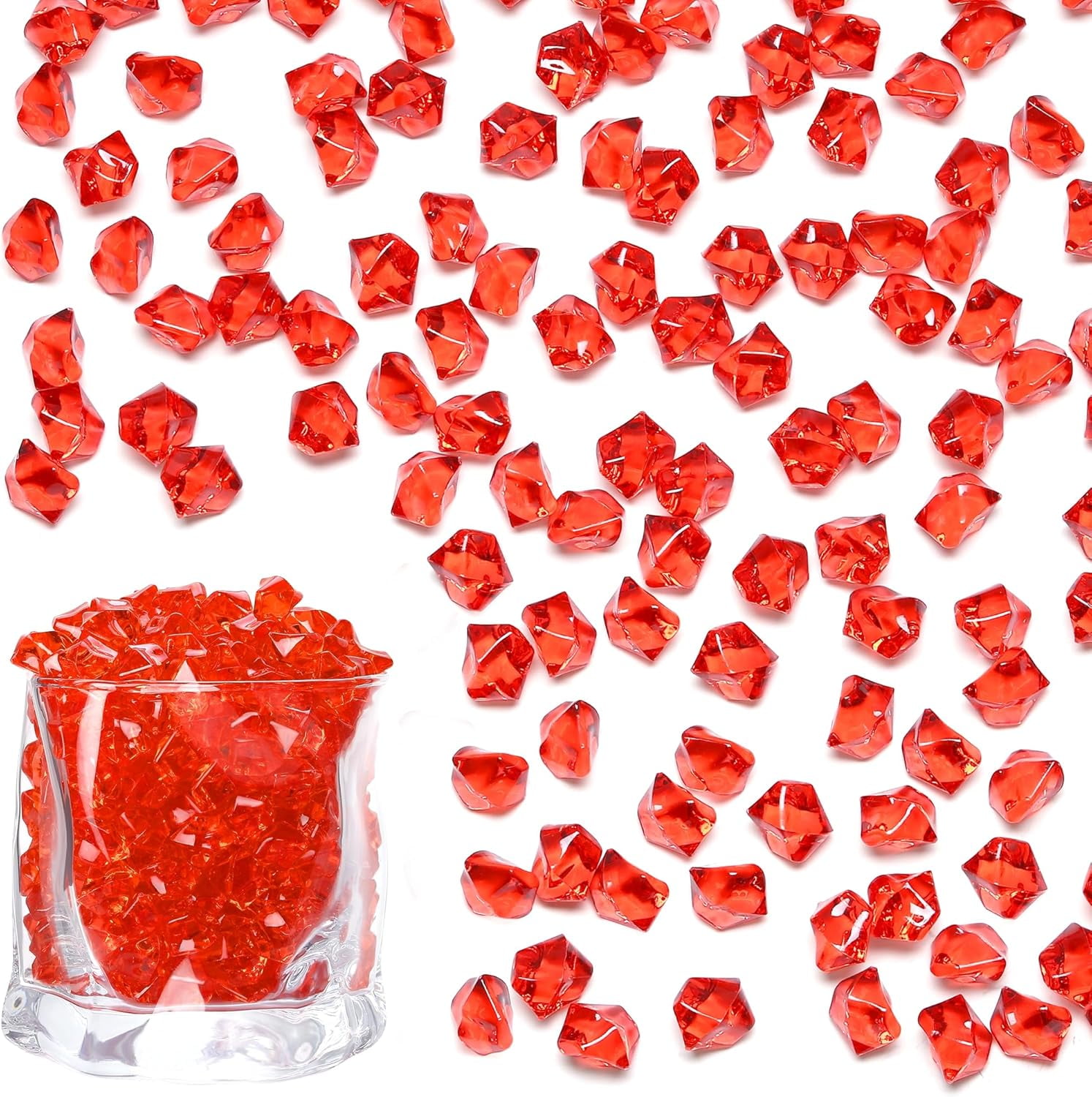 500PCS Red Acrylic Gems Vase Fillers Red Fake Ice Cubes Plastic ...