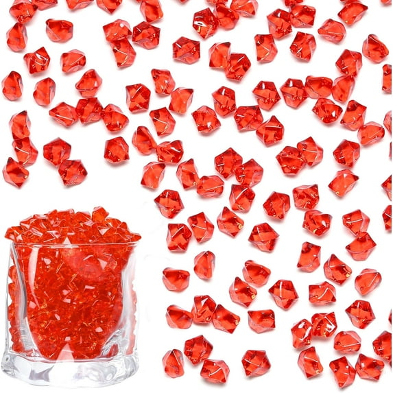 500PCS Red Acrylic Gems Vase Fillers Red Fake Ice Cubes Plastic ...