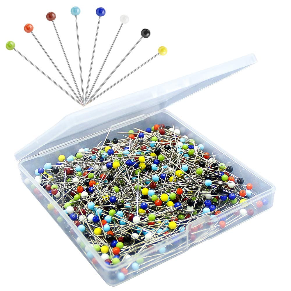 500PCS Sewing Pins for Fabric, Straight Pins with Colored Ball Glass ...