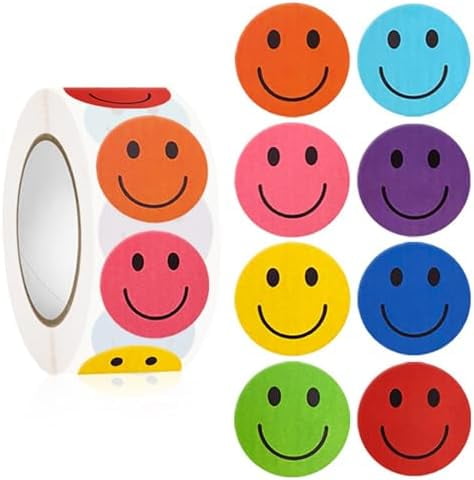 500PCS Smile FaceStickers Happy Face 1 Inch Round Small Smile Reward ...