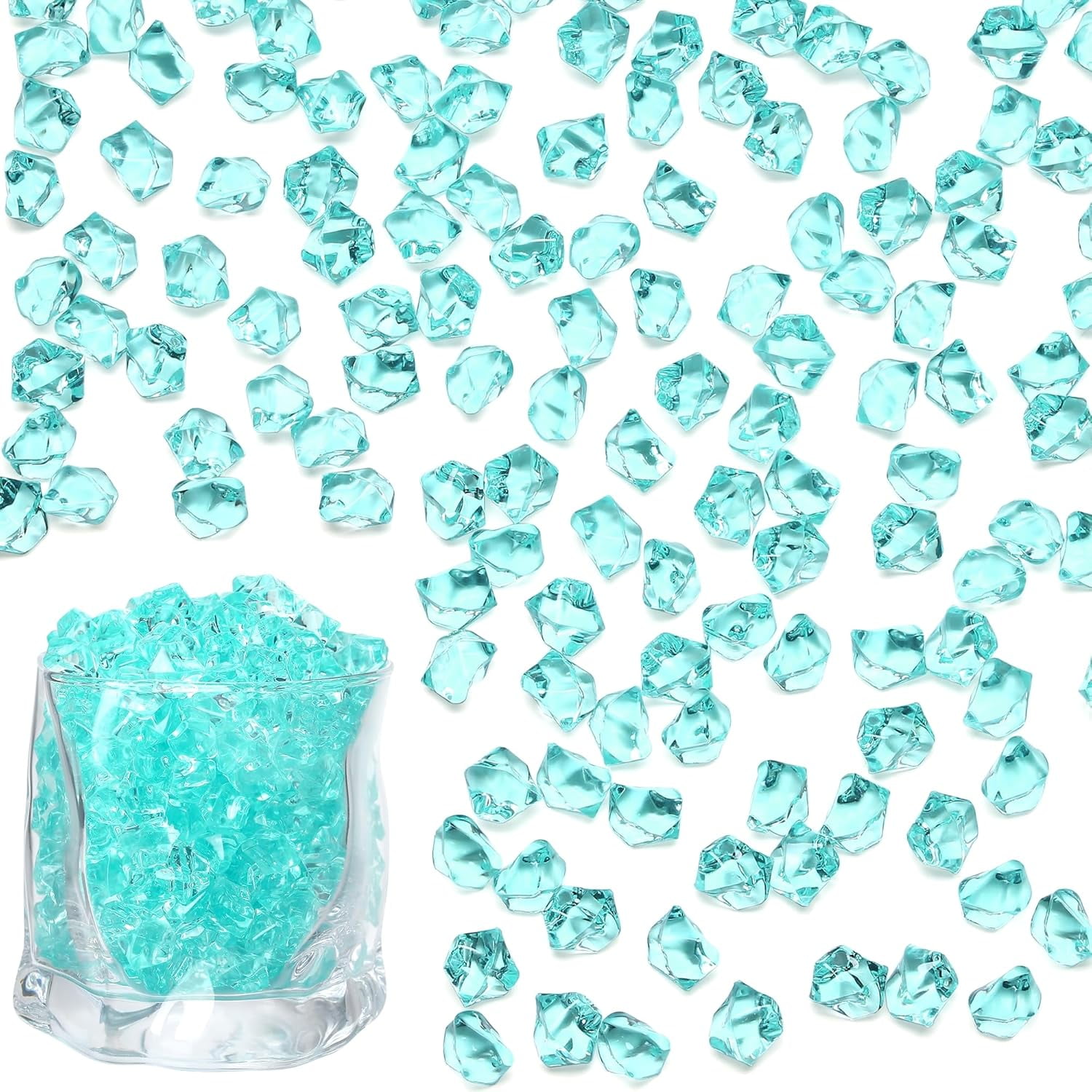 500PCS Teal Acrylic Gems Vase Fillers Plastic Diamonds Teal Fake Ice ...